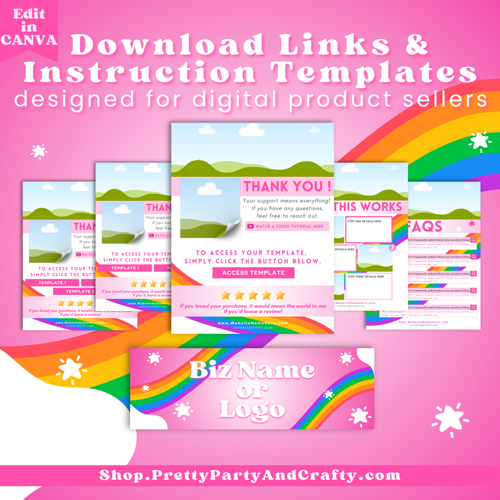 Digital Download Link and Instruction Canva Template - RAINBOW THEME ...