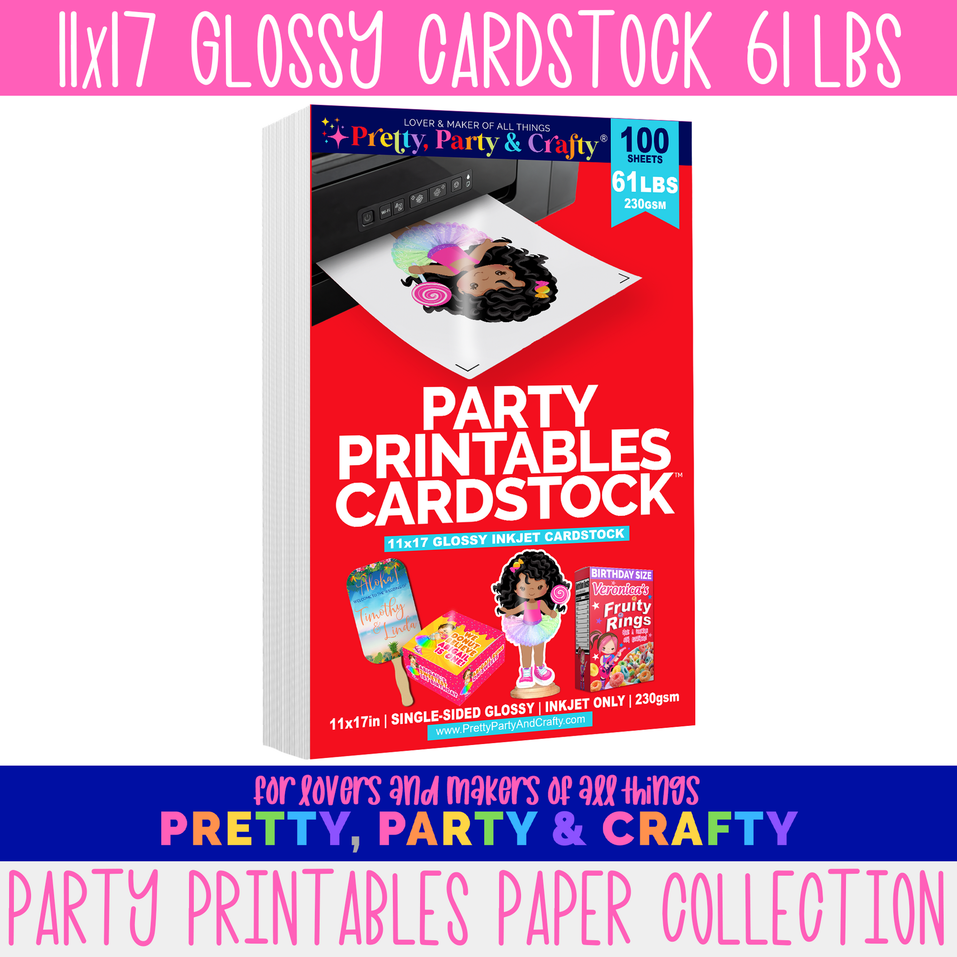 11x17 GLOSSY CARDSTOCK 61lbs– INKJET ONLY – Pretty Party and Crafty