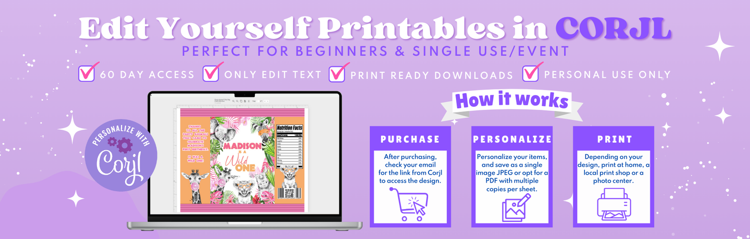 Corjl Printables – Pretty Party and Crafty