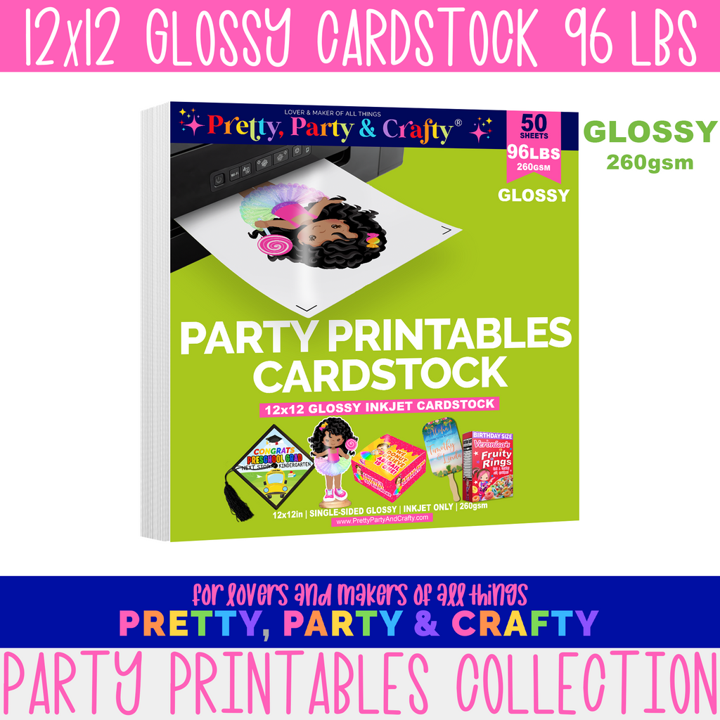 Party Printables Cardstock | 12x12 Glossy Cardstock – Pretty Party and ...