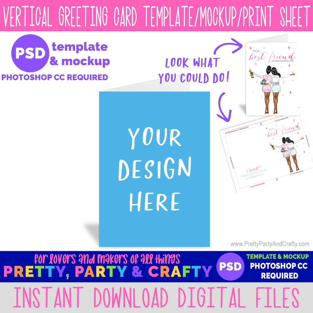 5x7 Greeting Card Template and Mockup PHOTOSHOP – Pretty Party and Crafty