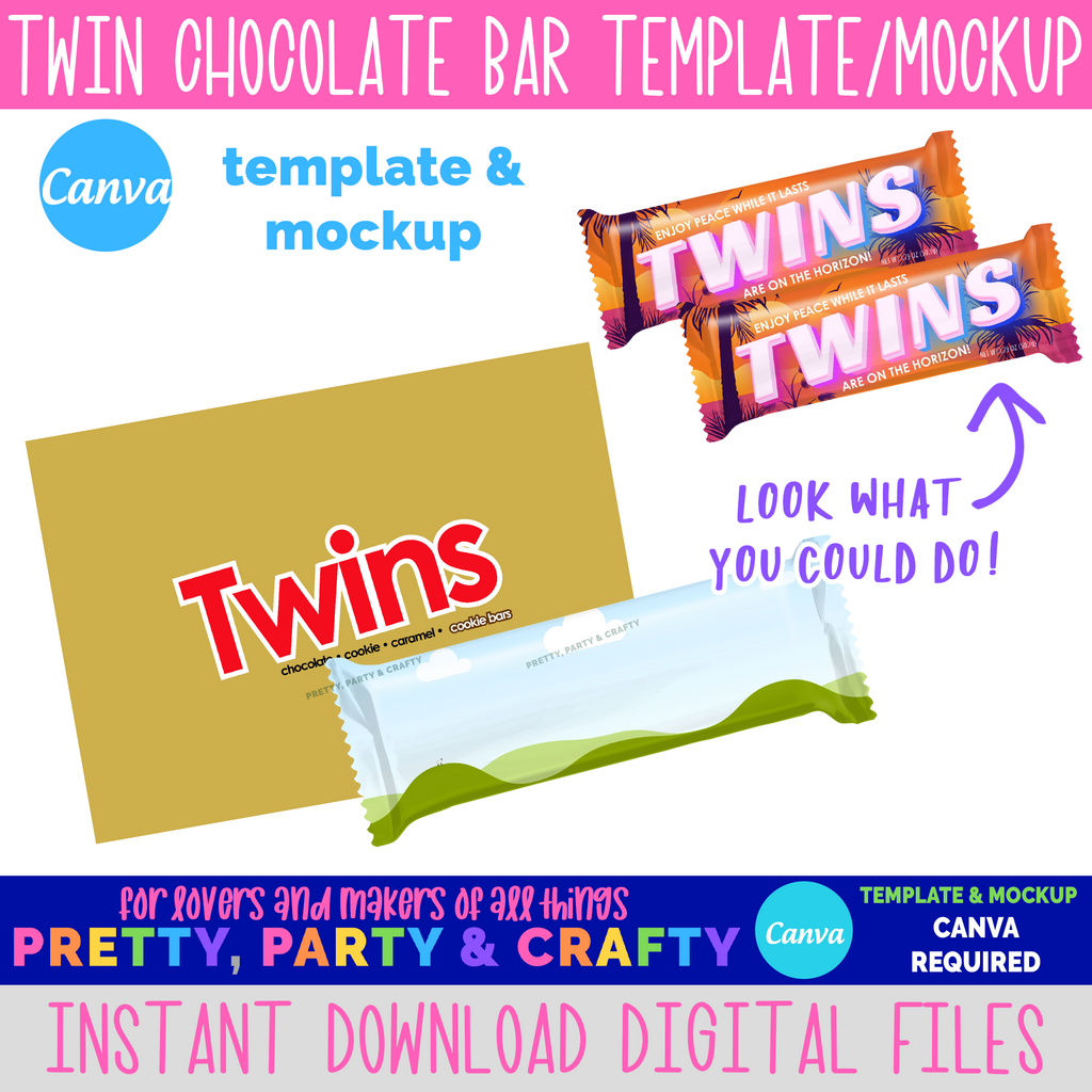Twins Chocolate Candy Bar Template and Mockup - CANVA – Pretty Party ...