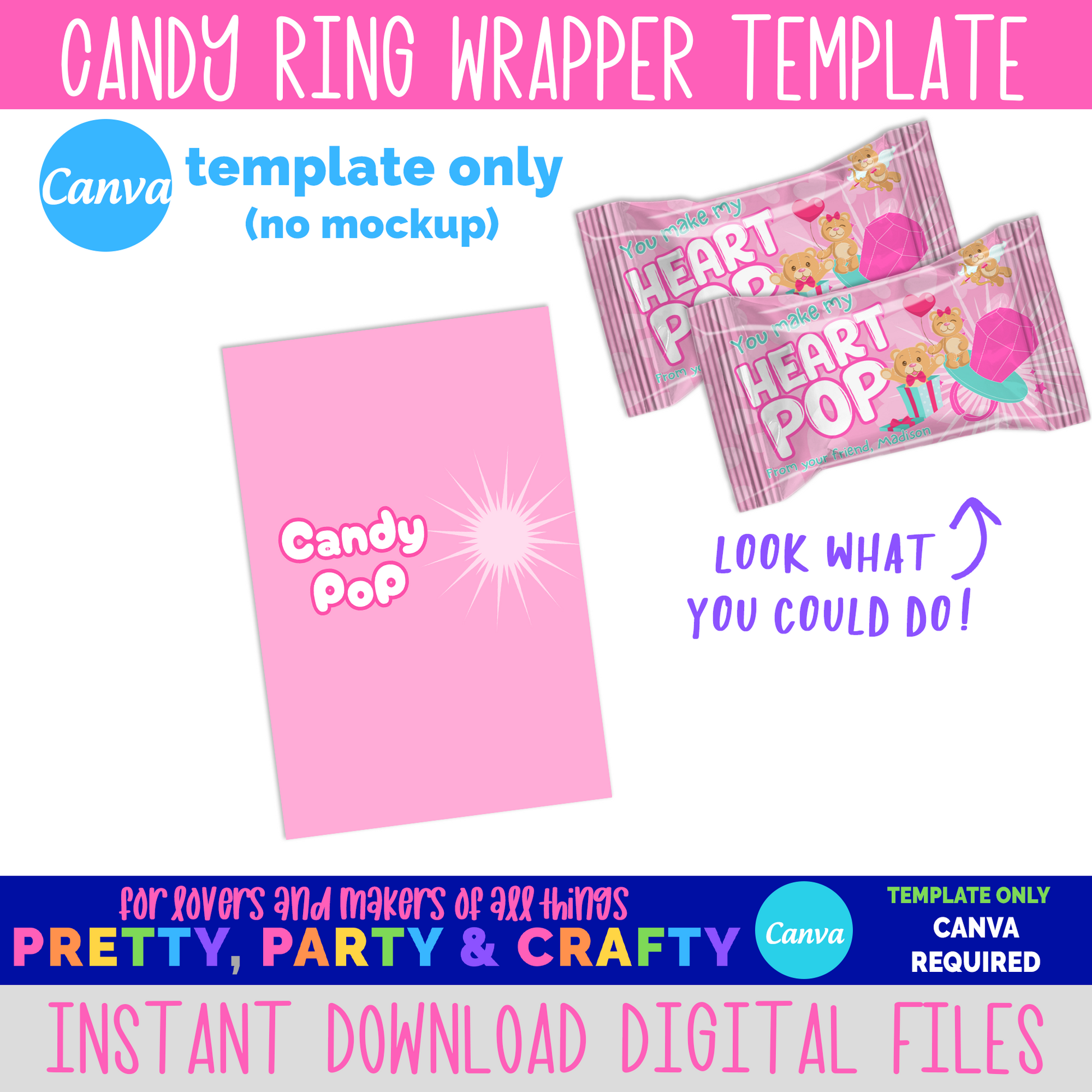 Candy Ring Treat Wrapper Template-CANVA – Pretty Party and Crafty