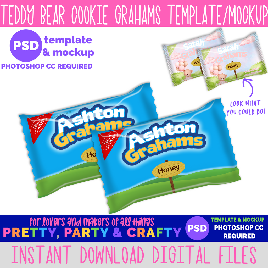 Teddy Bear Cookie Grahams Template and Mockup -PHOTOSHOP – Pretty Party ...