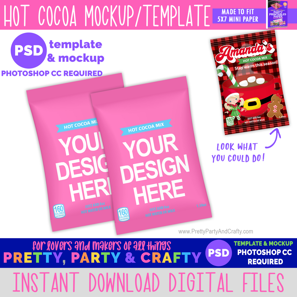Hot Cocoa Hot Chocolate Wrapper Template and Mockup -PHOTOSHOP – Pretty ...