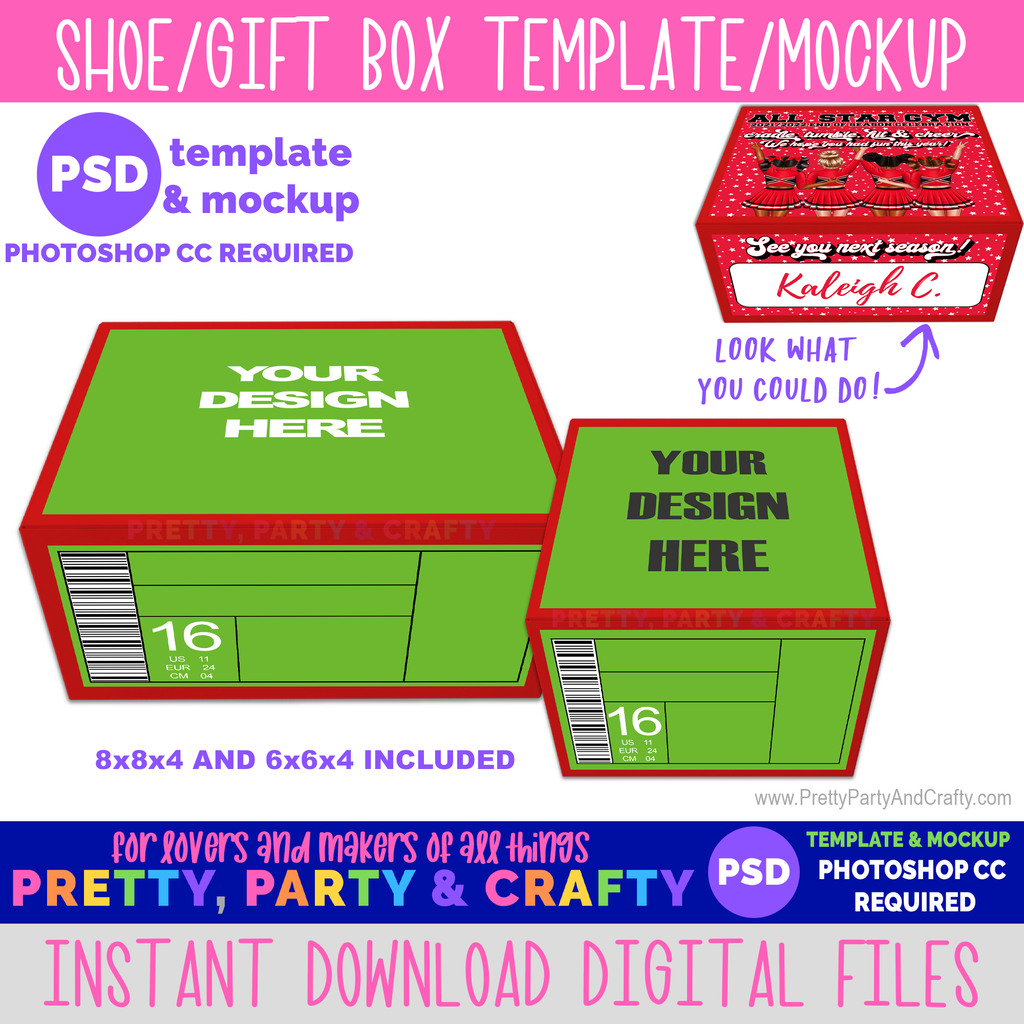 Shoe Box Gift Box Template and Mockup -PHOTOSHOP – Pretty Party and Crafty