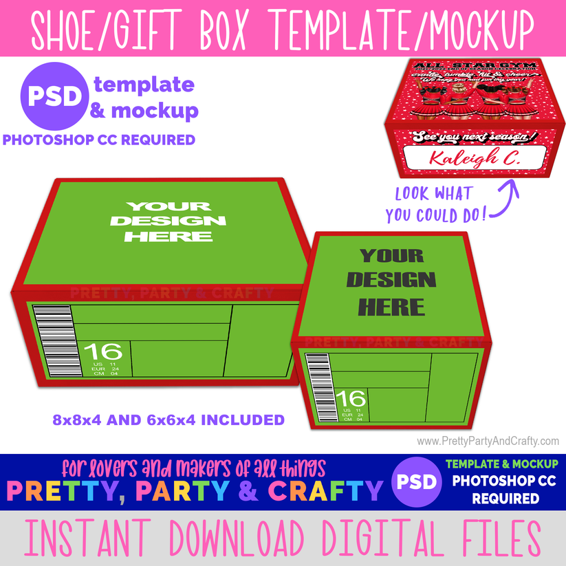 Shoe Box Gift Box Template and Mockup -PHOTOSHOP – Pretty Party and Crafty